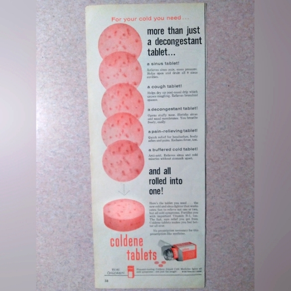 Vintage | Art | Vintage 959 Coldene Tablets Ad | Poshmark
